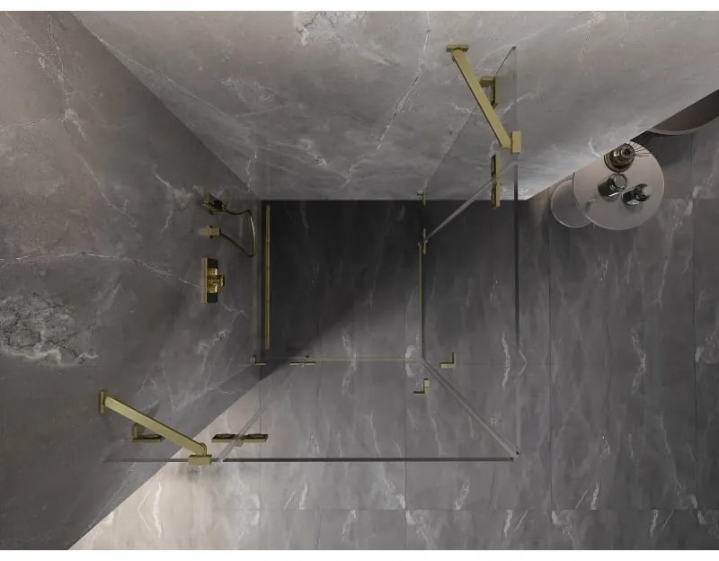 Mexen Lunar Duo, výklopný sprchový kout 110 x 110 cm, 8mm čiré sklo, zlatý matný profil, 834-110L-110P-55-00