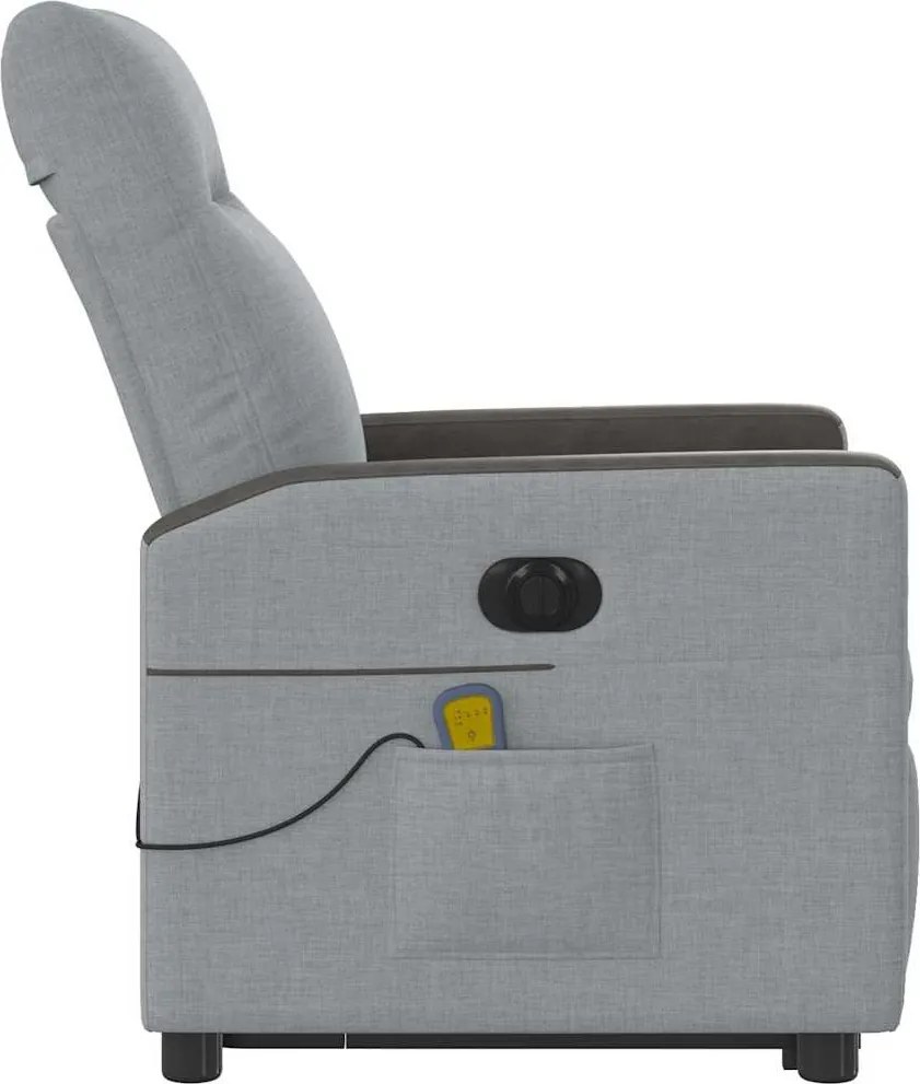 Elektrické zvedací masážní polohovací křeslo světle šedé textil 3324073