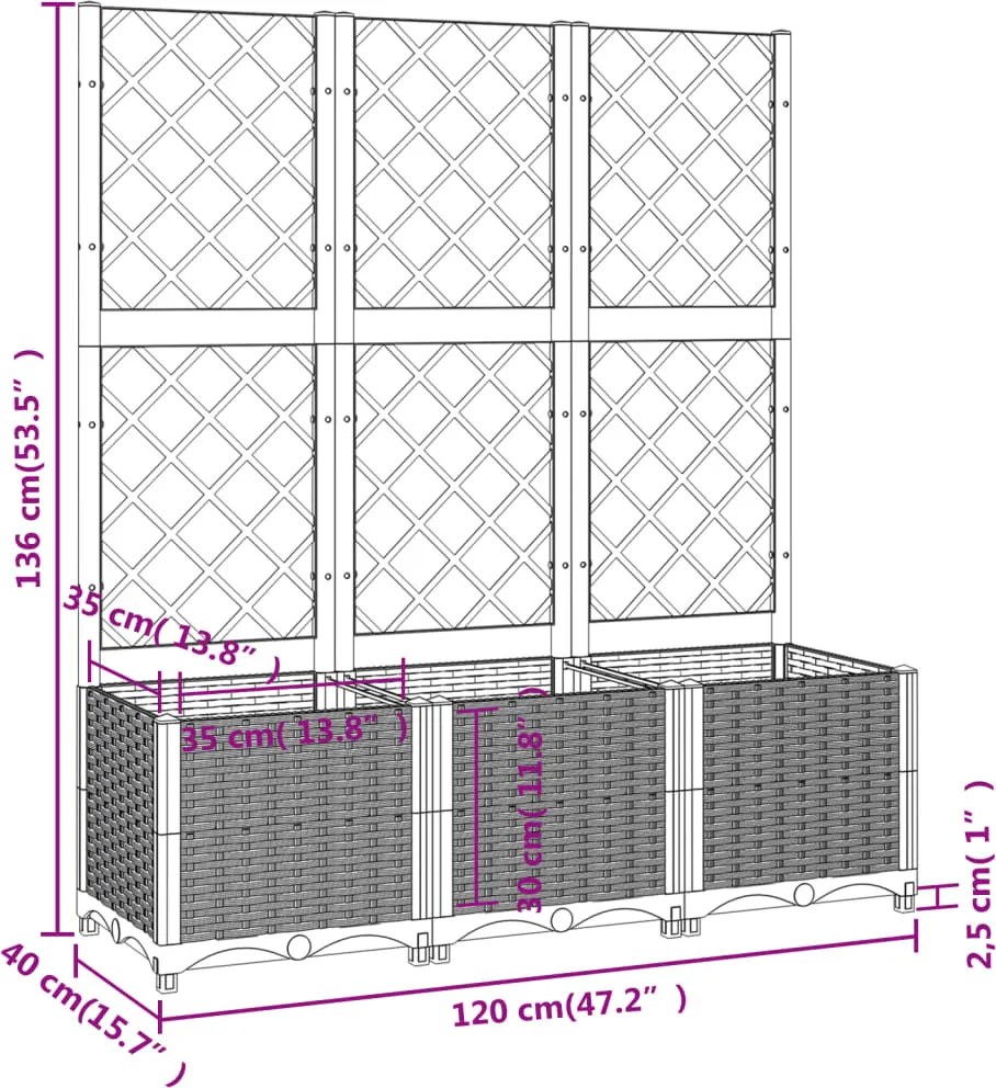 vidaXL Zahradní truhlík s treláží 120 x 40 x 136 cm PP [318273] Barva: Hnědá