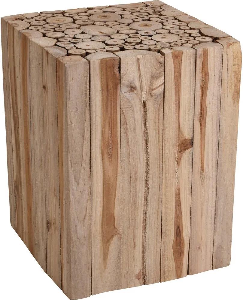 Stolička z přírodního teakového dřeva – čtvercový taburet, podnožka