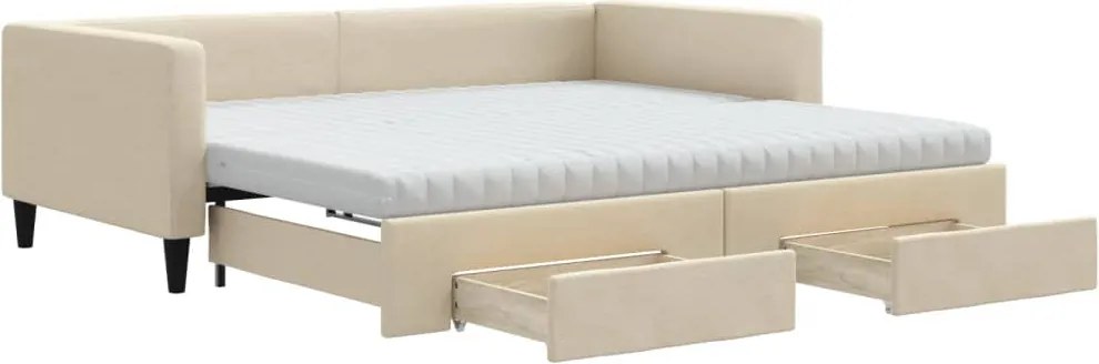 Válenda s přistýlkou a zásuvkami krémová 100 x 200 cm textil 3196641