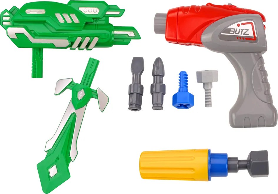 LEAN Toys Robot na šroubování, zbraň, vrtačka, šroubovák, světla, zvuk, tmavě modrý