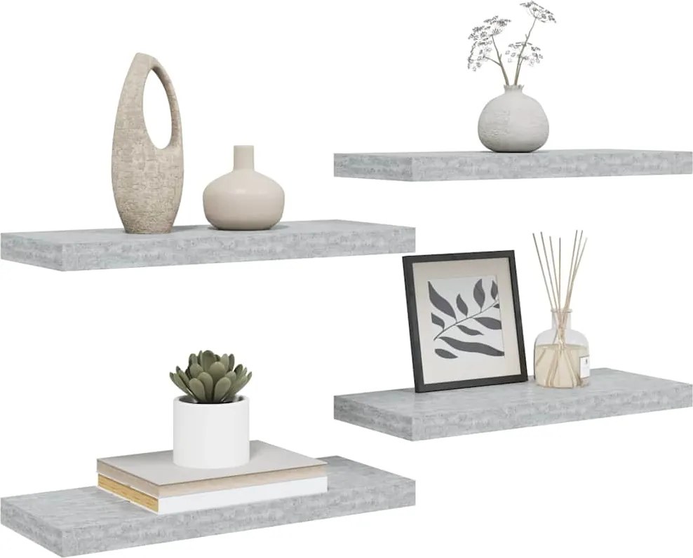 Plovoucí nástěnné police 4 ks betonově šedé 60x23,5x3,8 cm MDF 326599