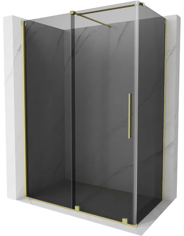 Mexen Velar, sprchový kout s posuvnými dveřmi 130 x 70 cm, 8mm šedé sklo, zlatá matná, 871-130-070-41-55