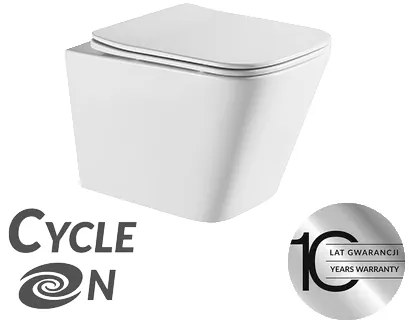 Laveo Kvadrato Cycleon 2.0, závěsná WC mísa s toaletním sedátkem z duroplastu, Vortex splachování, bílá lesklá, LAV-VMK_610S