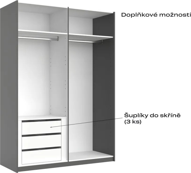 Skříň s posuvnými dveřmi 1,5x2,1 m (Dveře Grafit/Zrcadlo) série N Dominika
