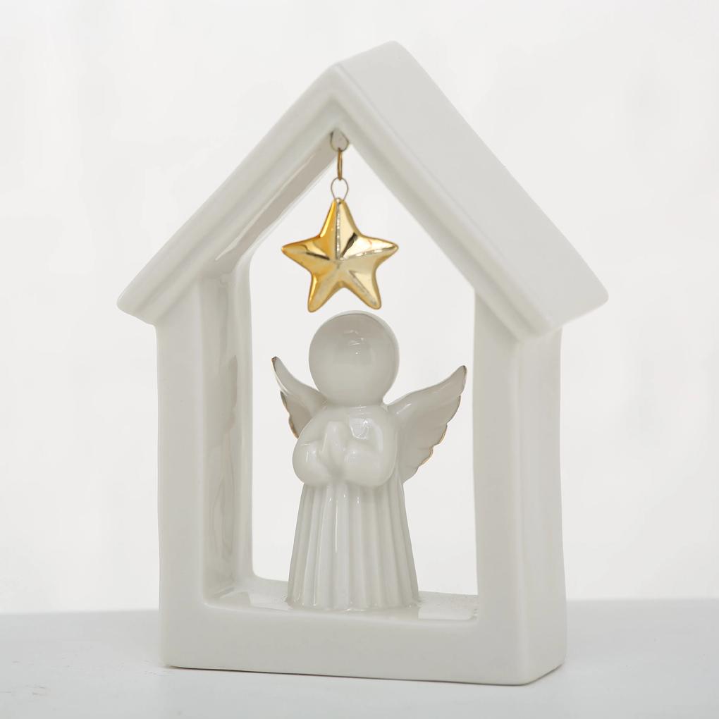 BOLTZE Betlém s andílkem křídla nahoře, porcelánový, bílý v16cm
