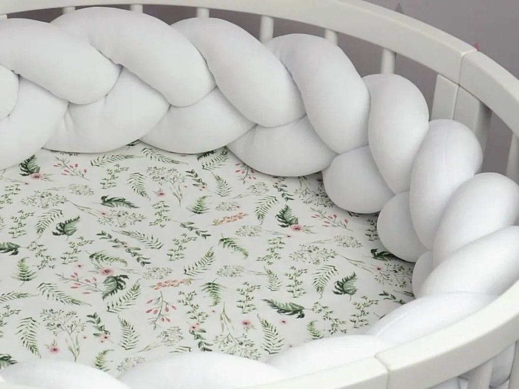 Sametový mantinel pletený do copu ze 3 pramenů Zvolte barvu: Šedo-bílo-růžová, Zvolte rozměr: 210 cm