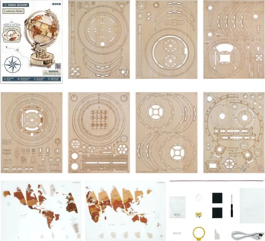 Hračka Robotime 3D dřevěné mechanické puzzle Svítící glóbus [6950313]