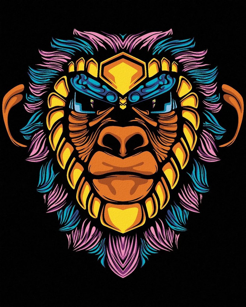 Malování podle čísel abstraktní barevná gorila, 80x100 cm, bez rámu a bez vypnutí plátna