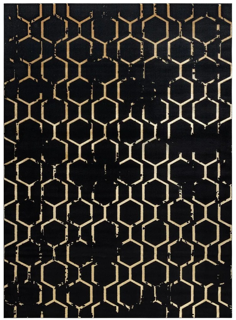 Dywany Łuszczów, Kusový koberec Gloss 407C 86 black/gold, 160x220, černá, chodba / předsíň