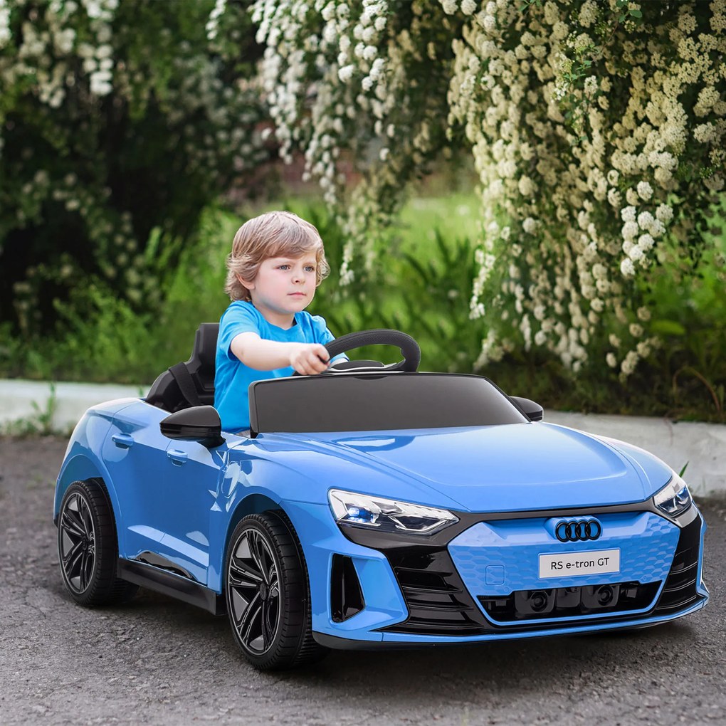 HOMCOM Elektrické auto pro děti +3 roky Audi RS e-tron GT 12V s dálkovým ovládáním, LED světlomety, houkačka, hudba, USB a otevírání dveří 3-5 km/h M…
