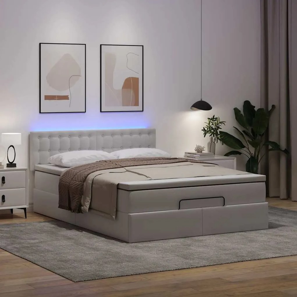 Osmanský postel s matracemi&LED čistě bílý 140x190cm umělá kůže 3312153
