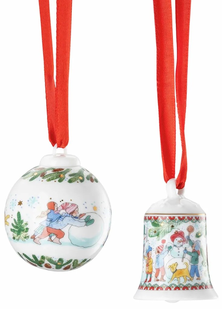 Rosenthal Vánoční set porcelánové Mini ozdoby zvonek/koule, Vánoční radovánky, 5/Ø 4,5 cm 02480-727496-28620