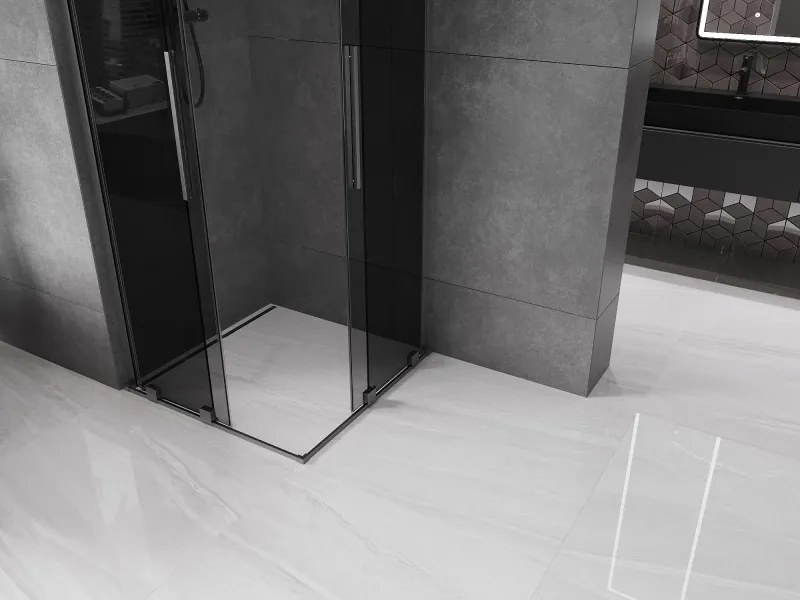 Mexen Velar L Duo, sprchový kout s posuvnými dveřmi 90 x 90 cm, 8mm šedé sklo, broušený grafit, 871-090-090-02-43-66