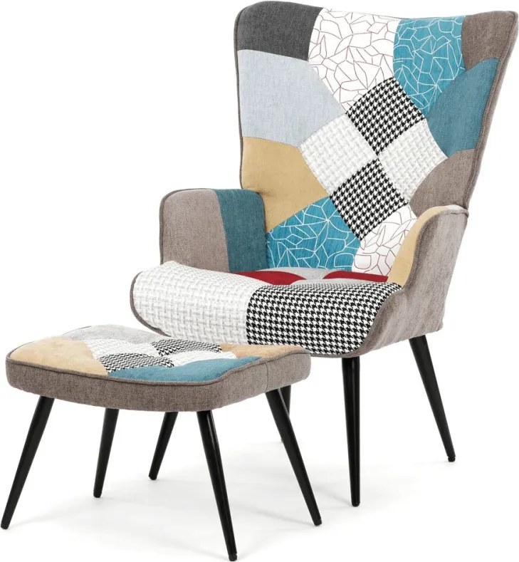 Relaxační křeslo AK-303 PW2, vícebarevná, sametová látka (68 x 72) cm patchwork