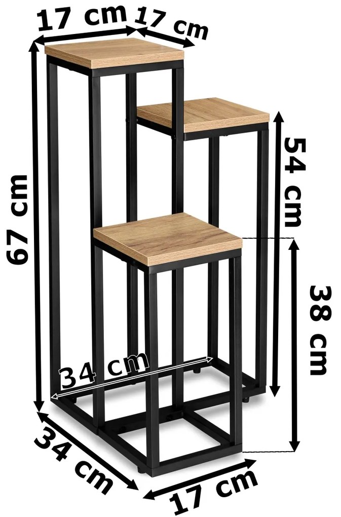 Stojan na květiny Munir černý/dub craft