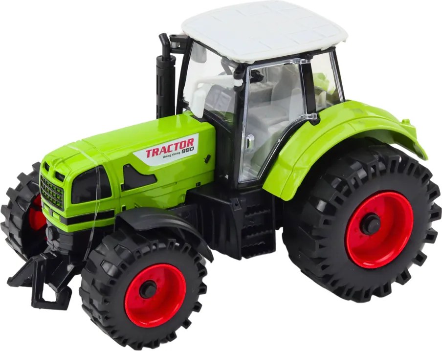 LEAN Toys Traktor s přívěsem – setrvačníkový pohon, otevíratelná kapota a dveře, zelený