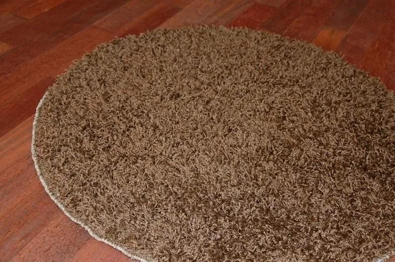 Kulatý koberec SHAGGY Hiza 5cm hnědý