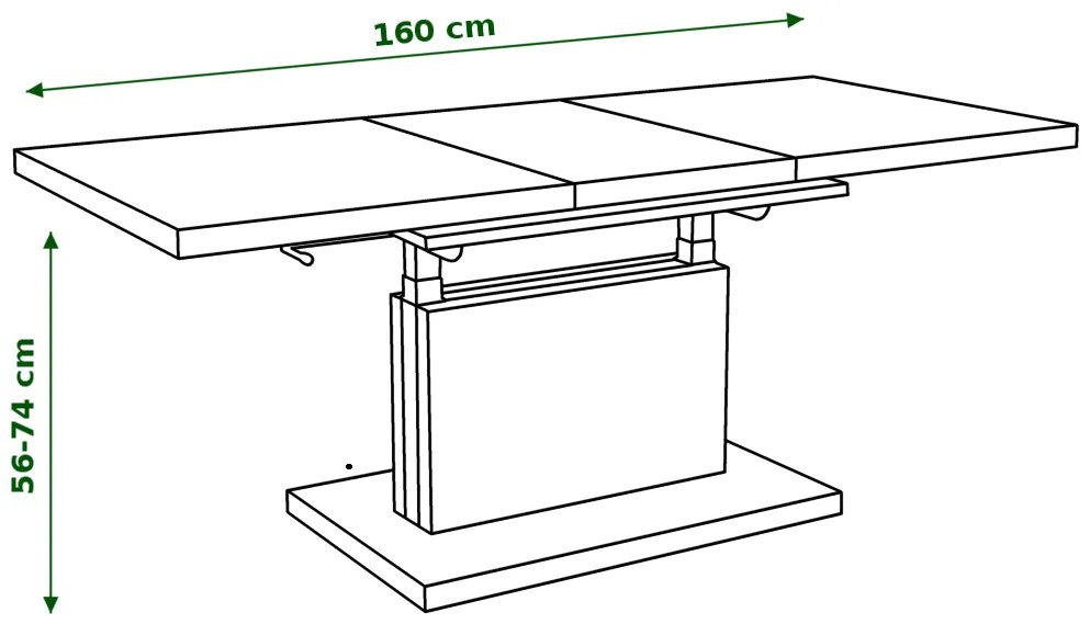 Mazzoni ASTON černý lesk, rozkládací, zvedací konferenční stůl, stolek - 70 cm