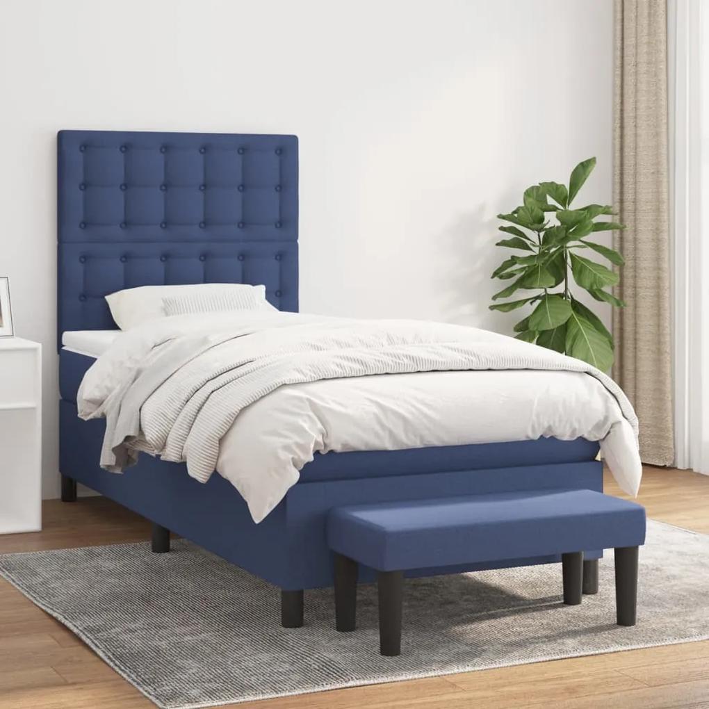 Box spring postel s matrací modrá 100 x 200 cm textil,  3136899