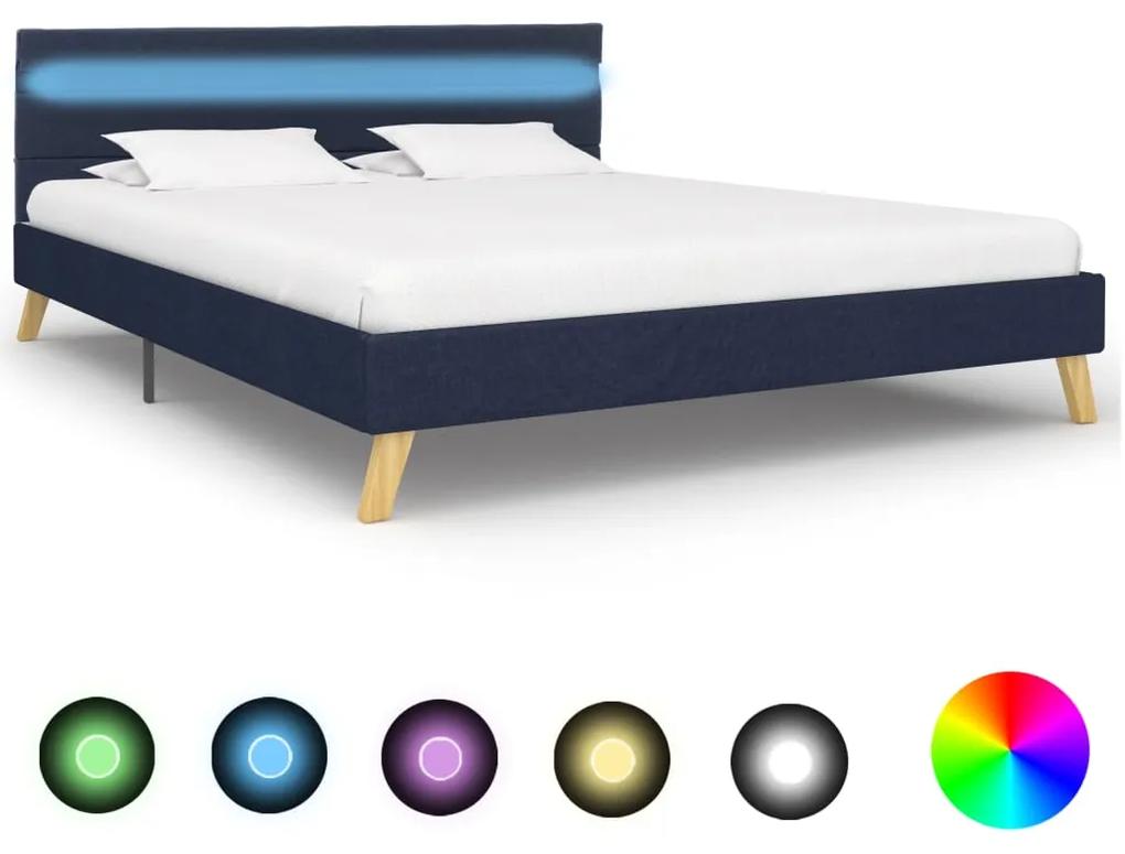 284856 vidaXL Rám postele s LED světlem modrý textil 160 x 200 cm