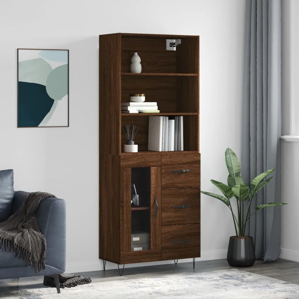 Skříň highboard hnědý dub 69,5 x 34 x 180 cm kompozitní dřevo