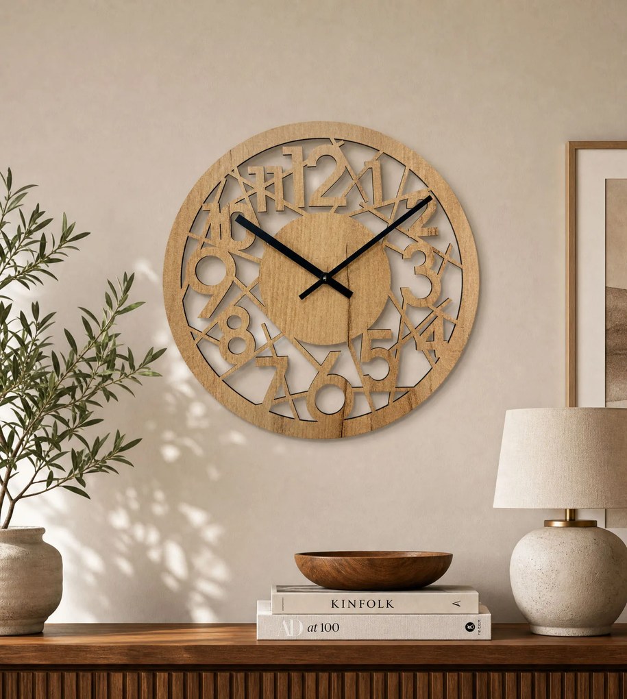 dřevo života Nástěnné hodiny S ČÍSLY Zvolte barvu dekoru: Ořech, Zvolte velikost hodin (cm): 50x50, Barva ručiček: Černé