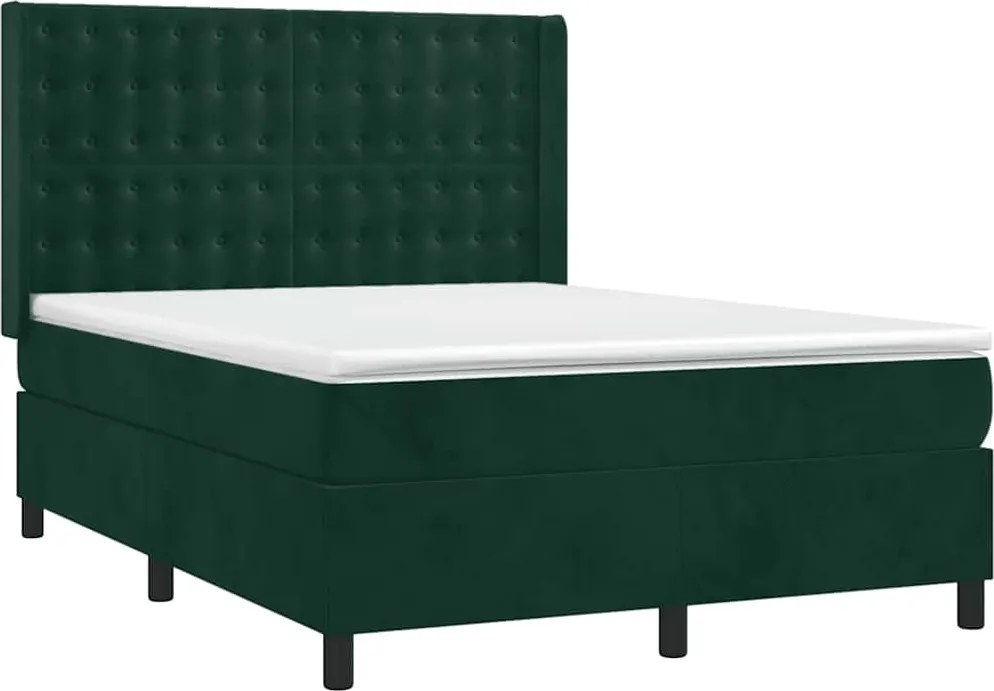 Box spring postel s matrací a LED tmavě zelená 140x200 cm samet 3139808
