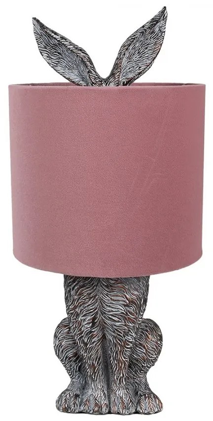 Šedá stolní lampa králík s růžovým stínidlem Rabbi - Ø 20*43 cm