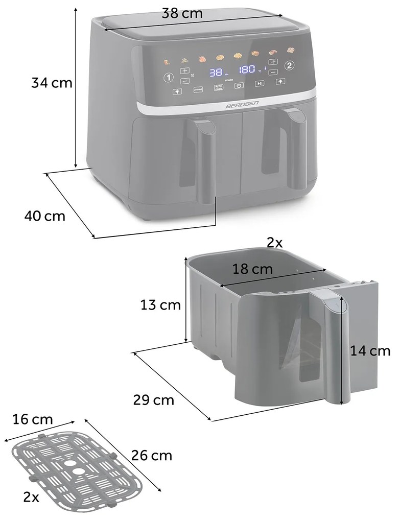 Velká černá vzduchová fritéza Berdsen BD-657 s moderním designem