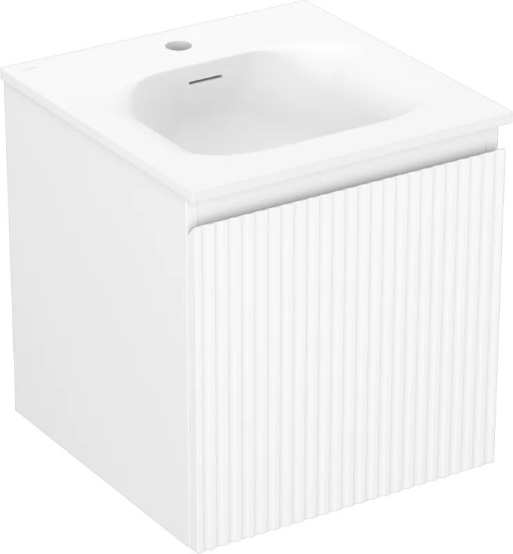 Mexen Rivel, koupelnová skříňka 45 cm s umyvadlem Vela, 1 zásuvka, drážkovaná, bílá matná, 91A20-04547-1-BF01-W23M01
