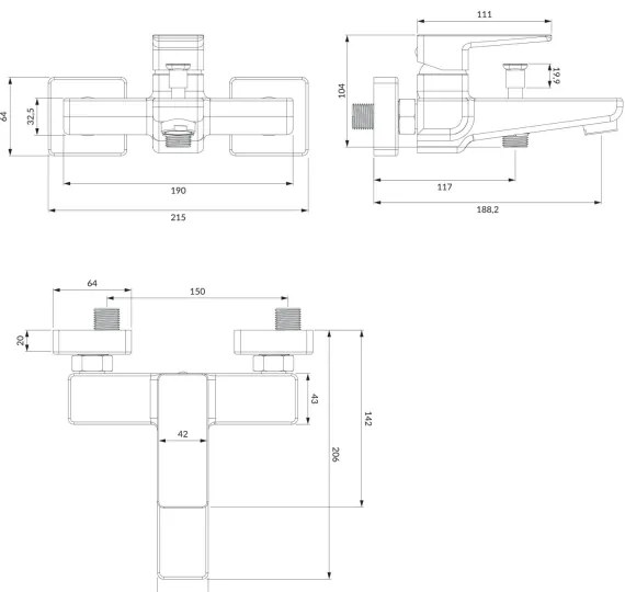 OMNIRES PM7430CR - Vanová baterie PARMA lesklý chrom