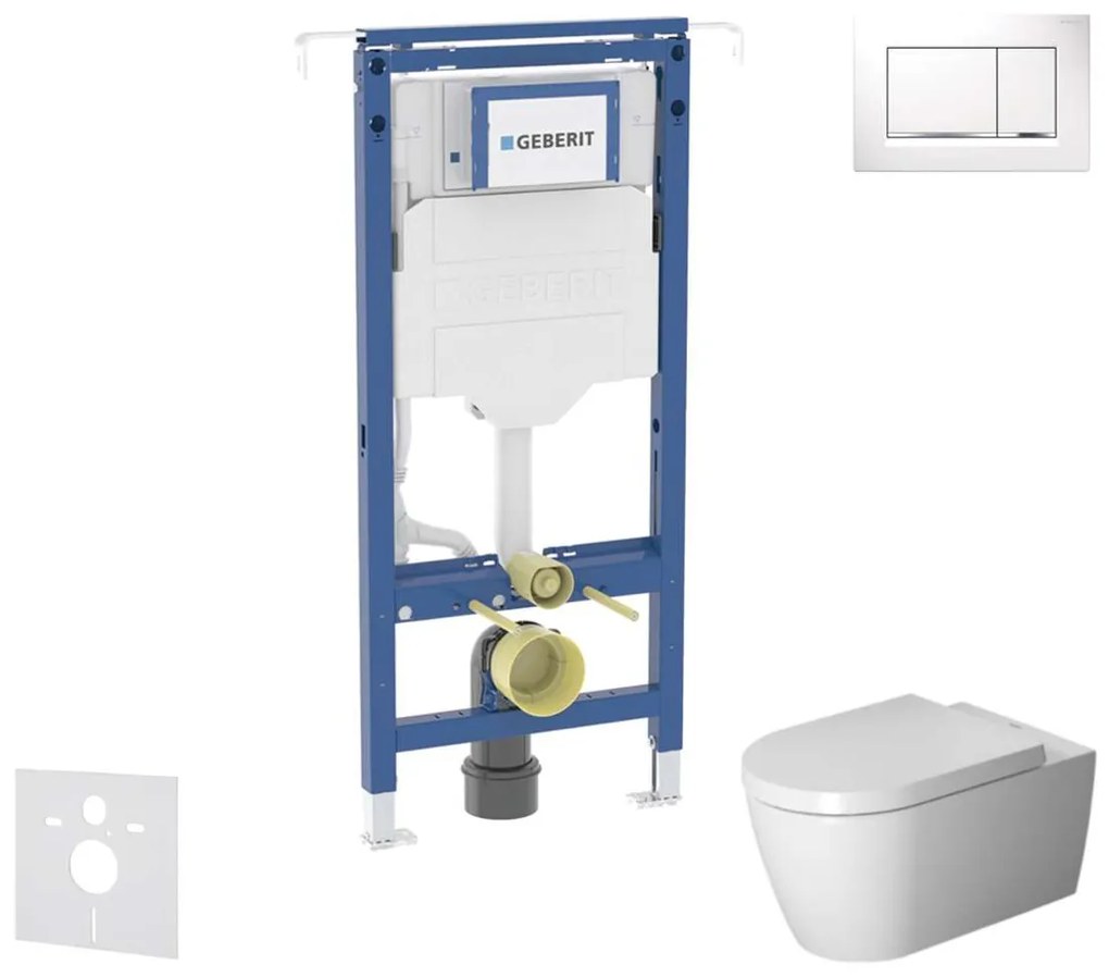 Geberit Duofix - Set předstěnové instalace, klozetu a sedátka Duravit ME by Starck, tlačítka Sigma20, Rimless, SoftClose, bílá/lesklý chrom SANI11CP3113