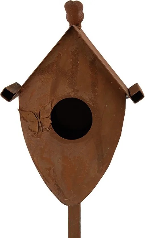 Záhradní dekorace zápich ptačí budka s patinou - 12*12*84 cm