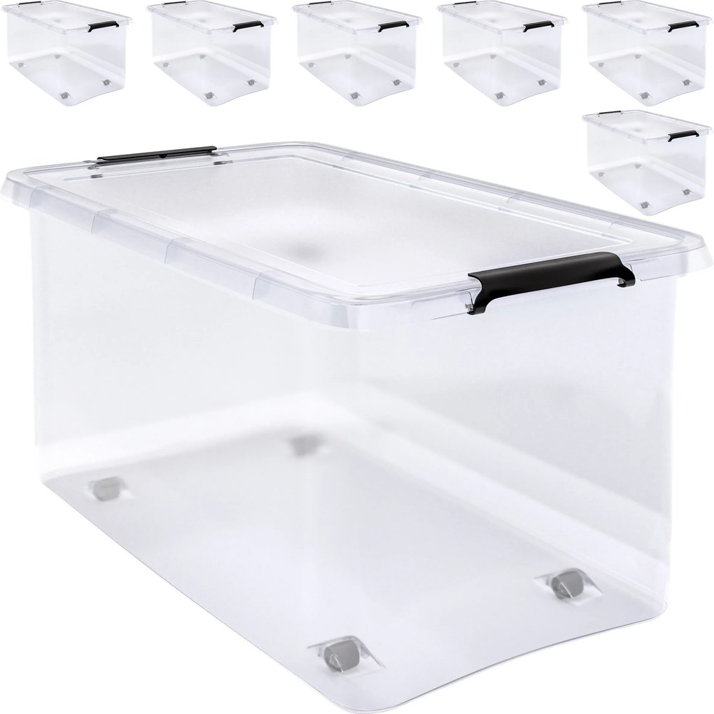 Úložný box sada 6 ks průhledná 60x40x35cm 60L stohovatelný
