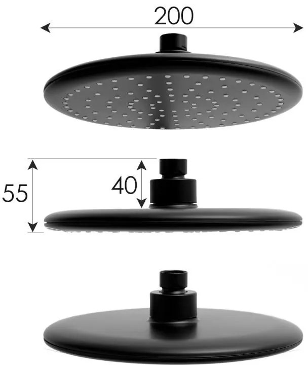 Erga Enza, sprchová souprava s termostatickou baterií a dešťovou hlavicí 20cm, černá matná, ERG-YKA-BP.ENZA20-BLK