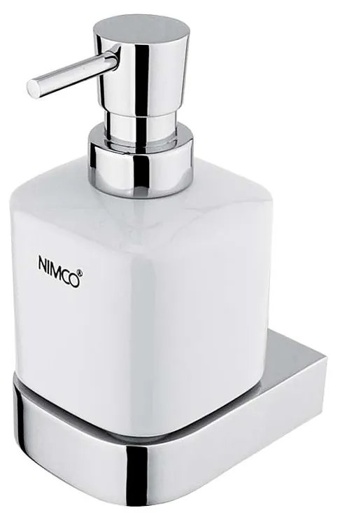 Nimco Nikau - Dávkovač mýdla keramický s držákem, 320 ml, bílá/chrom NK 30031K-T-26