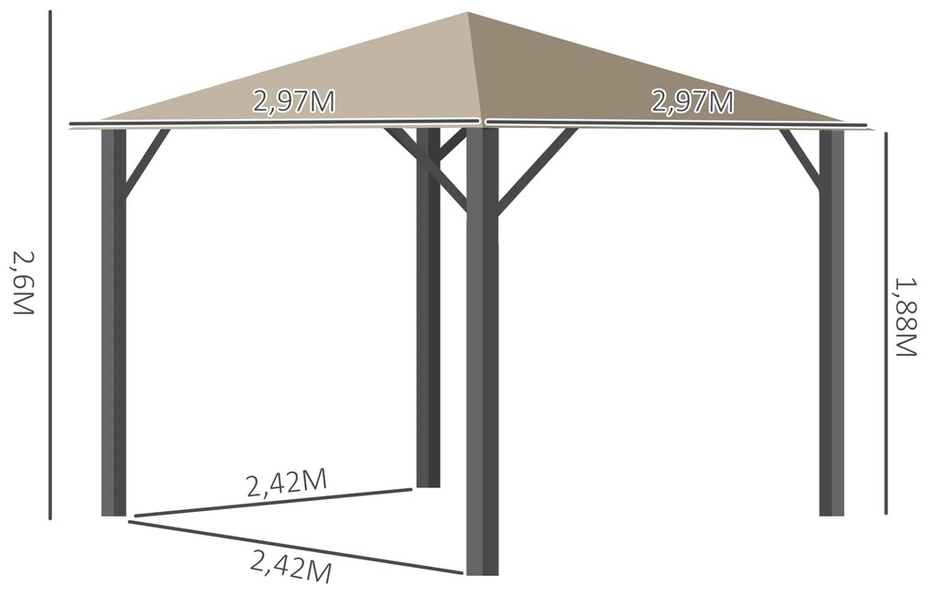 Zahradní altán OUTSUNNY 3x3m s větracími otvory 4 boční panely odolný proti povětrnostním vlivům z hliníku a polyesteru 2,97x2,97x2,6m v barvě khaki …