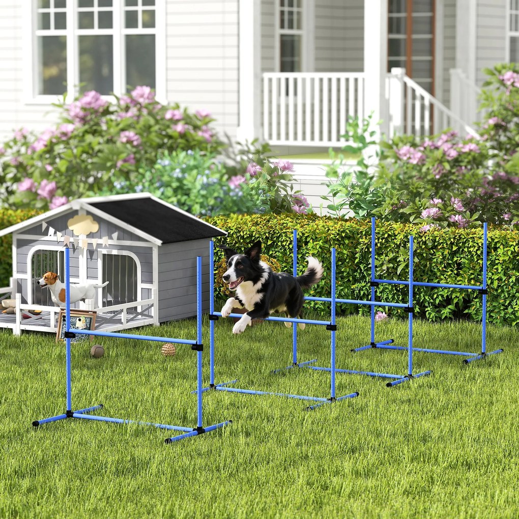 PawHut agility set pro psy 4-dílný 99x65x94 cm výškově nastavitelný se 2 překážkovými tyčemi 2 slalomovými tyčemi a 4 plastovými zemními tyčemi Modrá…