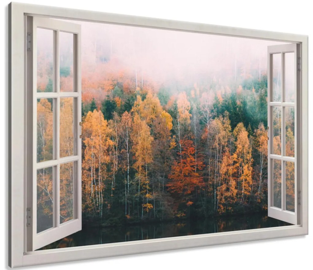 Gario Obrazy na plátně Okno dokořán Les na podzim Rozměry: 120 x 80 cm