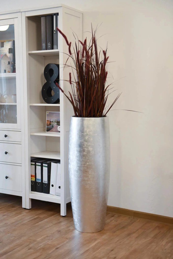Stříbrný květináč GALA, výška 100 cm, sklolaminát, stříbrný