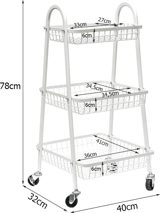 Verk Group Police kuchyňská skříňka do koupelny na kolečkách kovový stojan tři úrovně 3