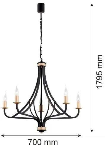 Argon 2171 - Lustr na řetězu LORENZO 5xE14/7W/230V