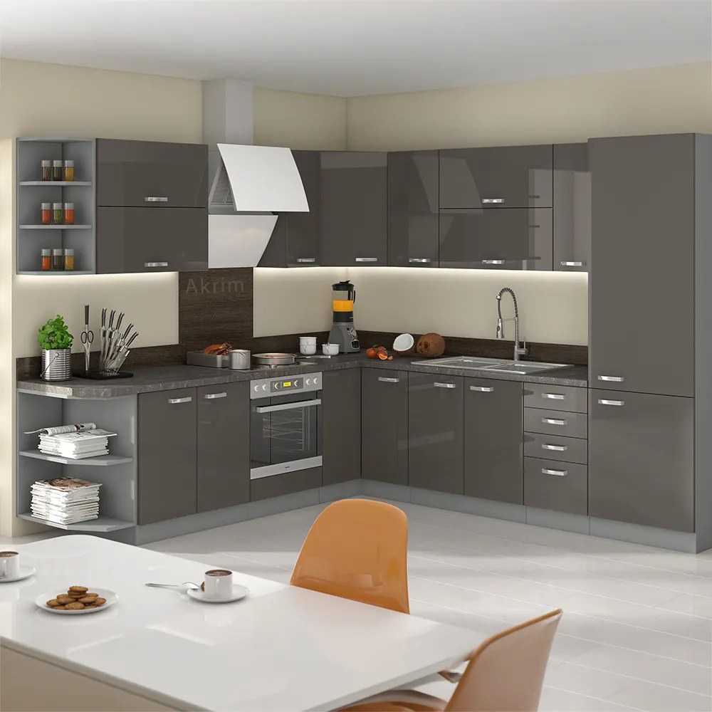GREY gr | dolní skříňka 80 D 3S zásuvková | 80 cm | PREMIUM BOX | světle šedá/tmavě šedá lesk