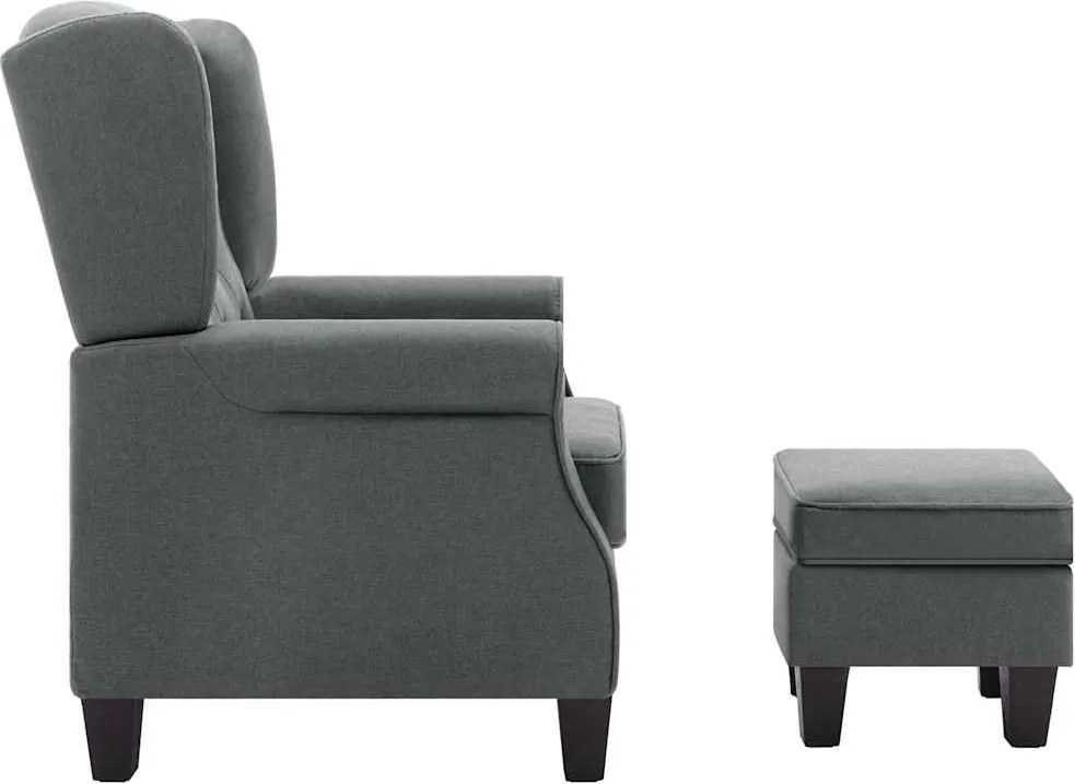 Křeslo s podnožkou světle šedé textil 320151