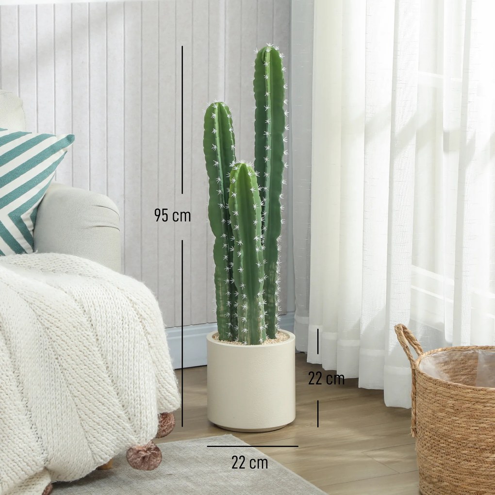HOMCOM umělý kaktus v květináči, 95 cm — realistický trojkmenový dekor do domu a kanceláře