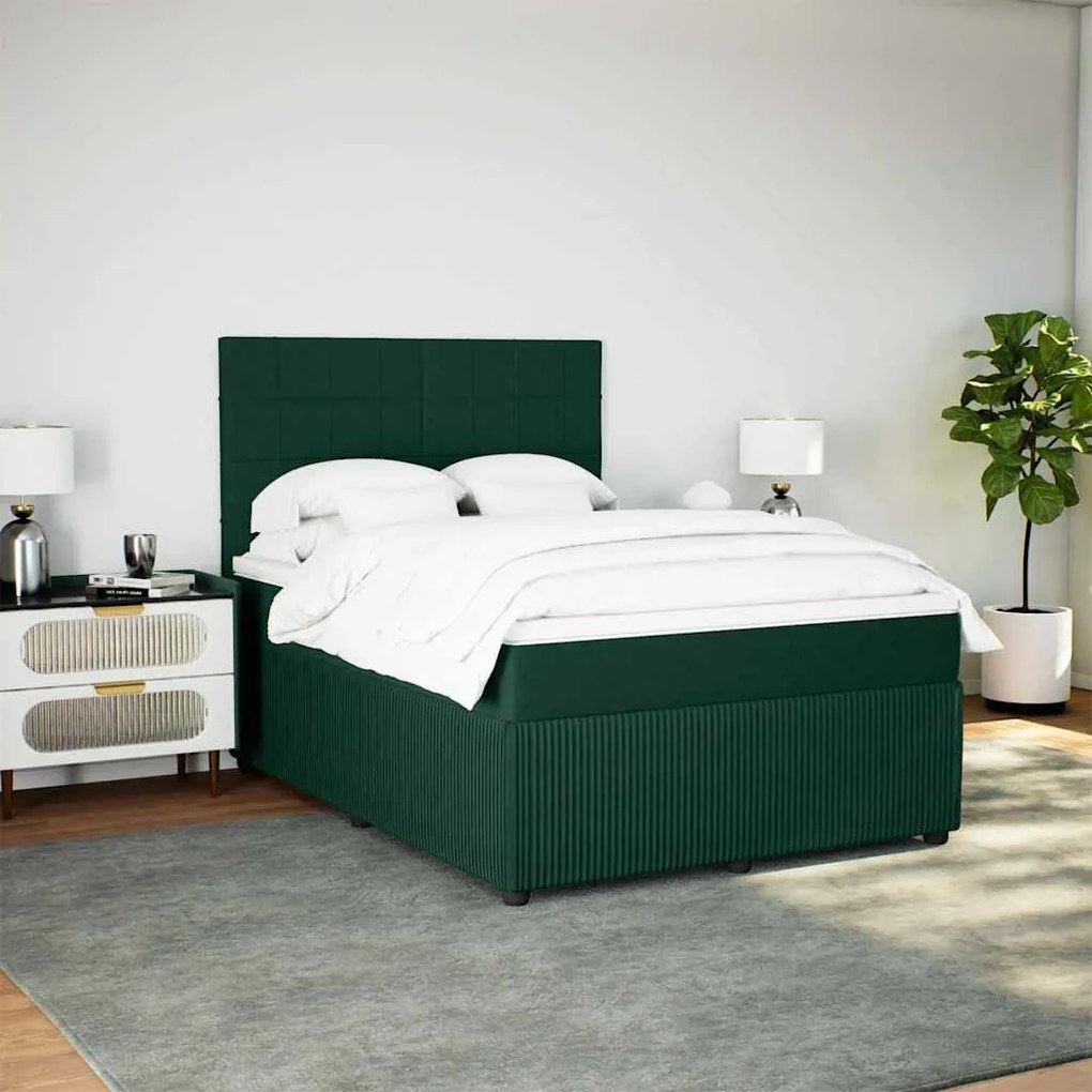 Box spring postel s matrací tmavě zelená 140x200 cm samet 3294661