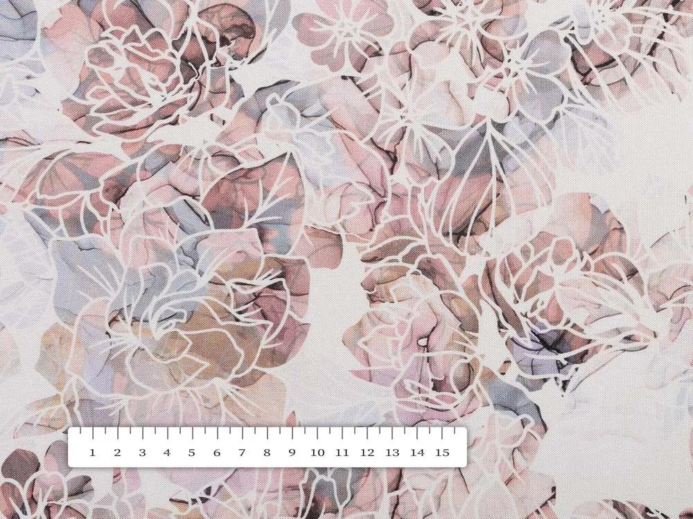 Biante Dekorační běhoun na stůl Rongo RGP-501 Růžovo-fialkové květy na bílém 35x120 cm