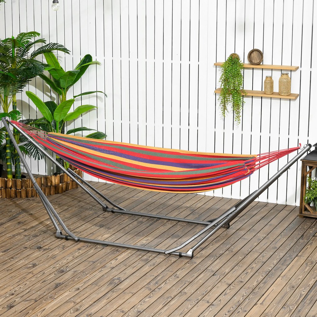 Stojan na houpací síť Outsunny skládací stojan na houpací síť a věšák na oblečení 2 v 1 s nosností až 120 kg 290 x 92 x 88 cm pro zahradu a terasu | …
